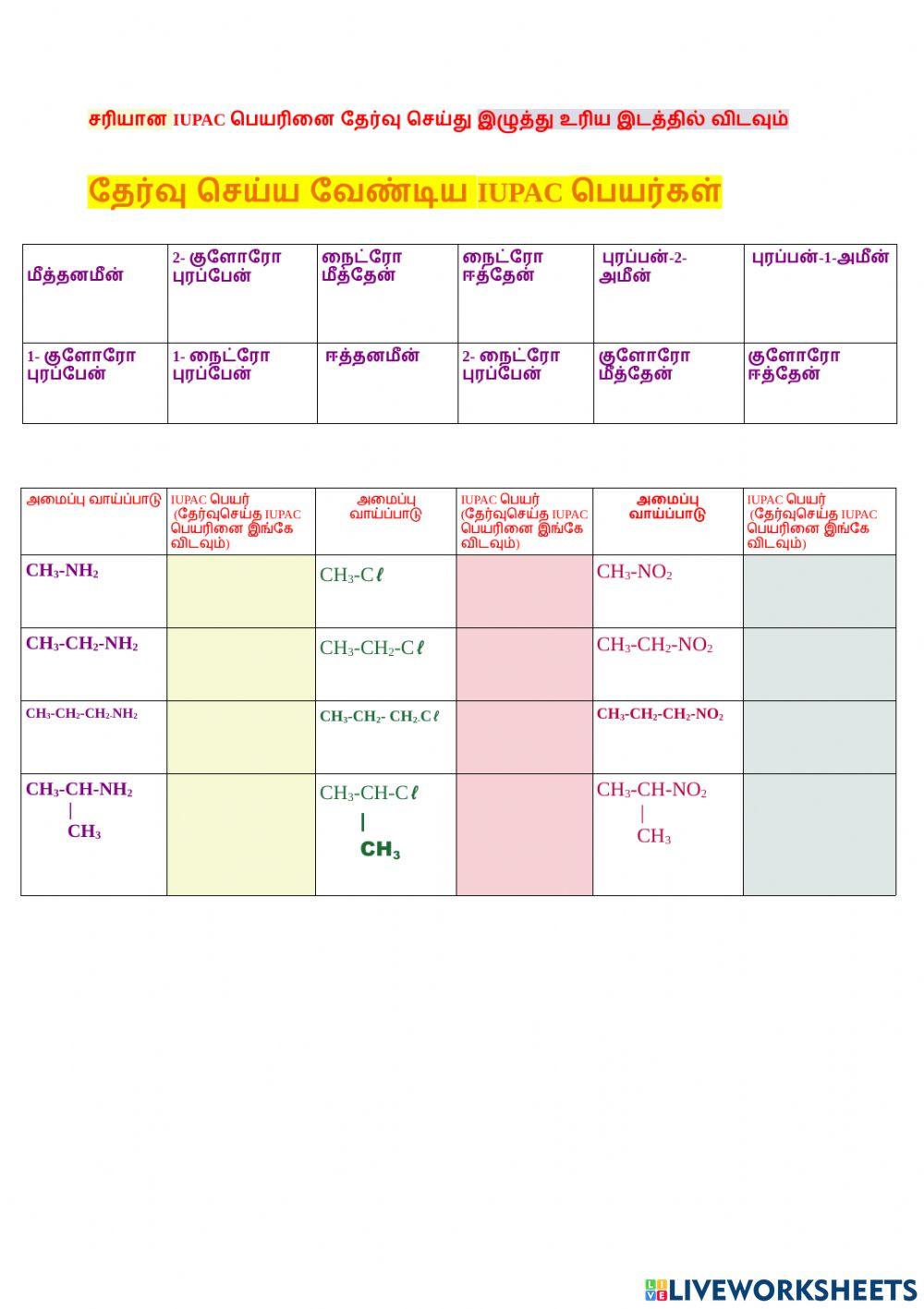 11 11 Iupac பெயர் 3144 | kaleeswari | Live Worksheets
