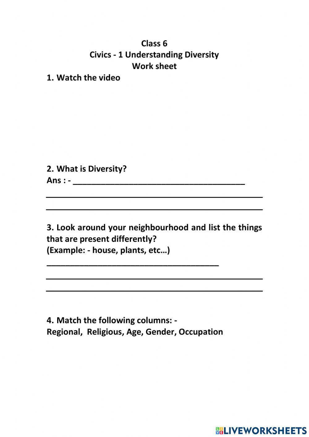 3055808 | diversity worksheet | Rukshar Parveen
