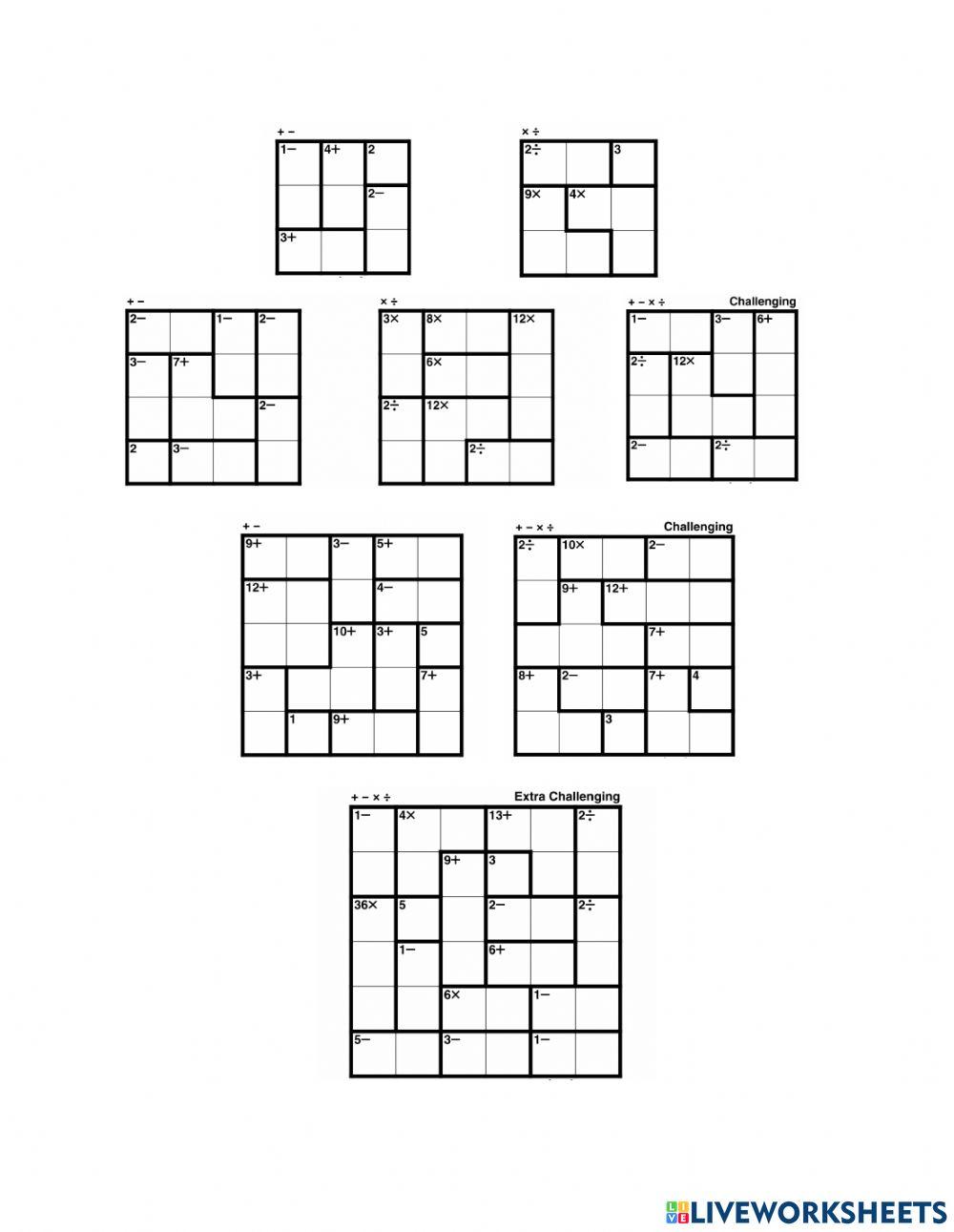 Ken Ken | Free Interactive Worksheets | 1048328