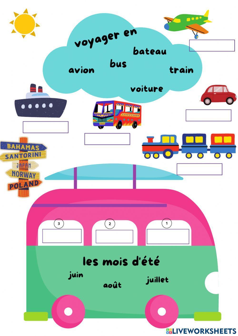 Voyager en été worksheet | Live Worksheets