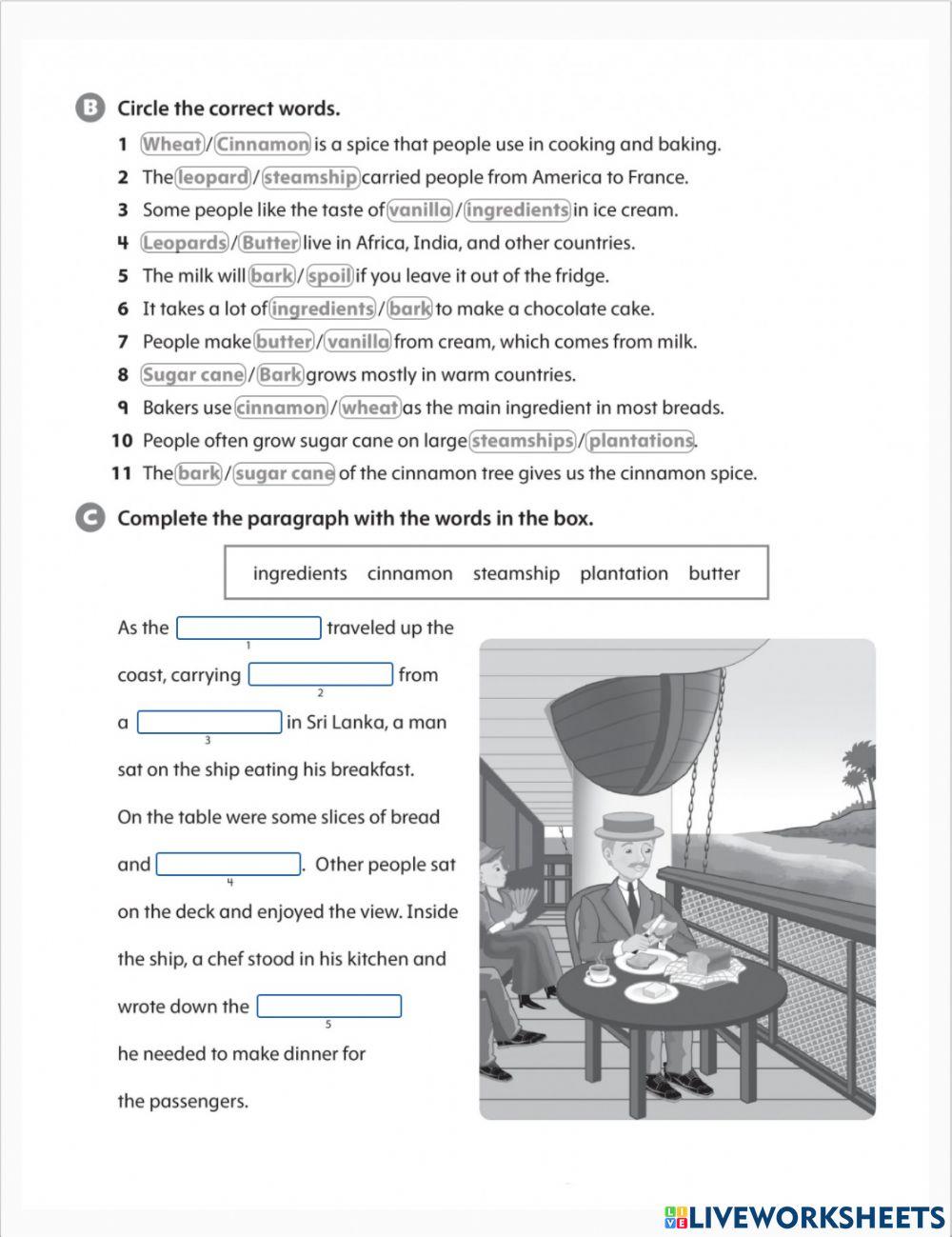 Food online exercise for grade 5 | Live Worksheets