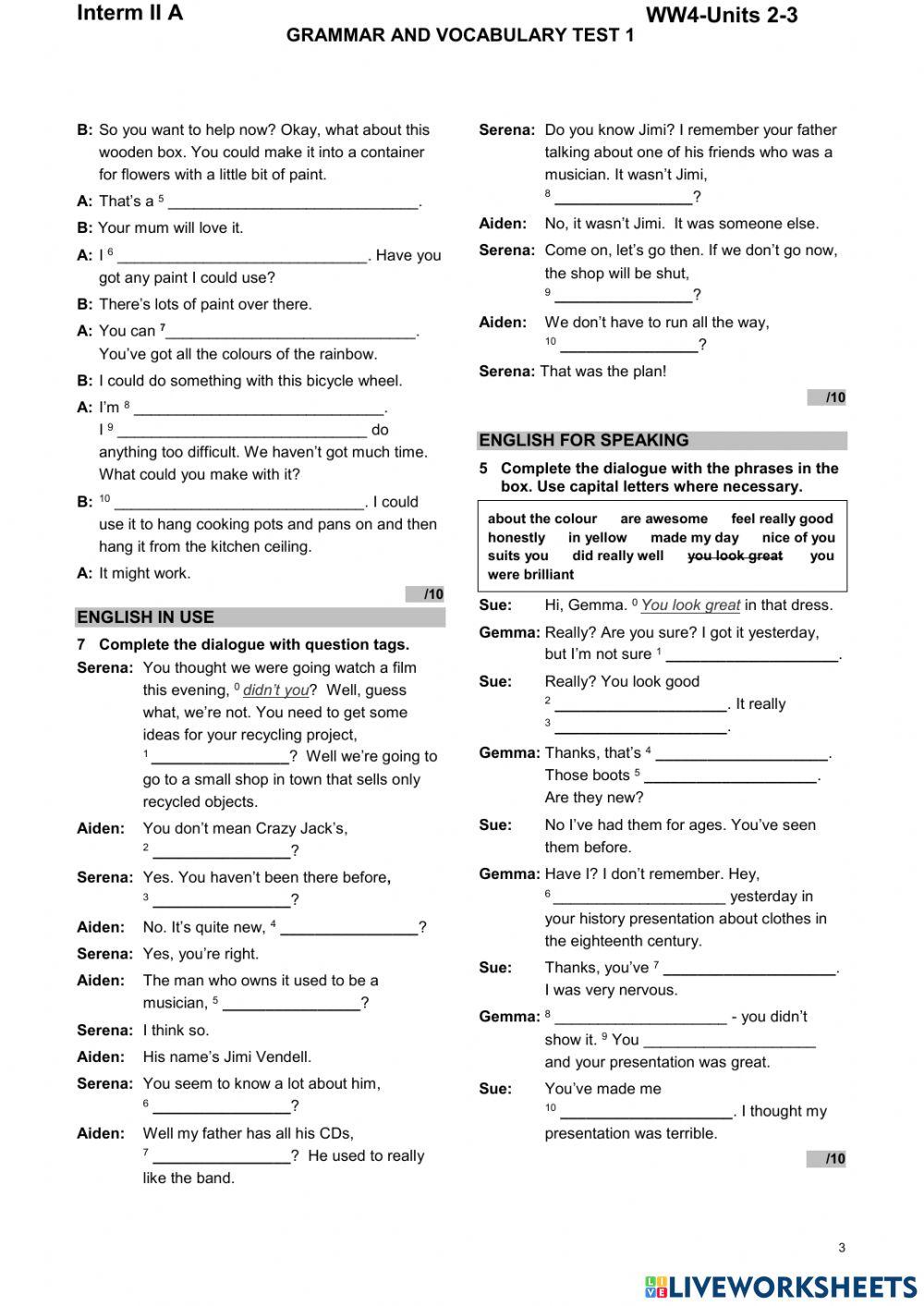 1048556 | Grammar and vocabulary revision Intermediate II