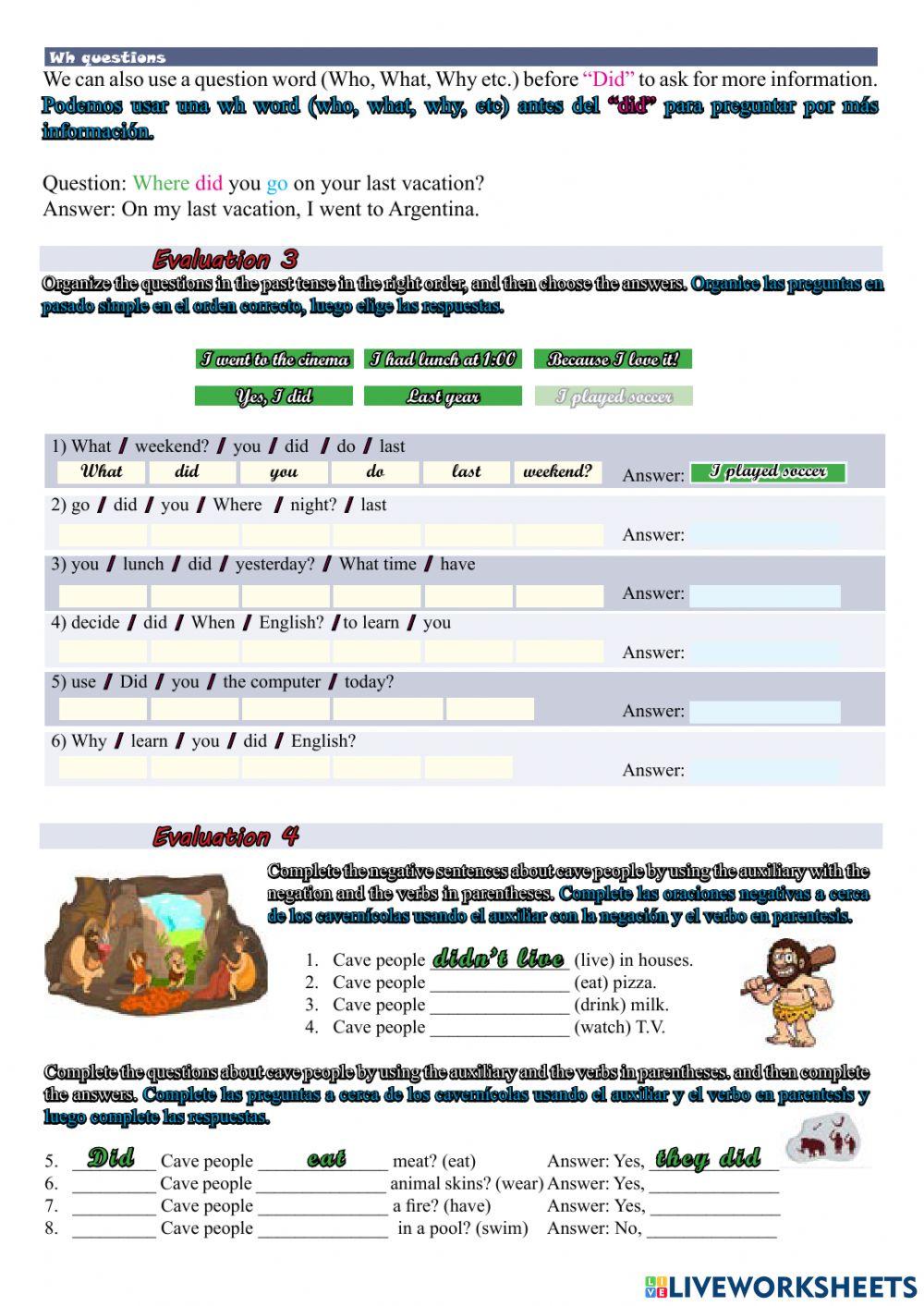 Past simple negative sentences and questions worksheet | Live Worksheets