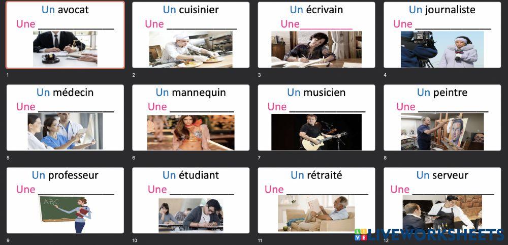 Les métiers | Free Interactive Worksheets | 1048827