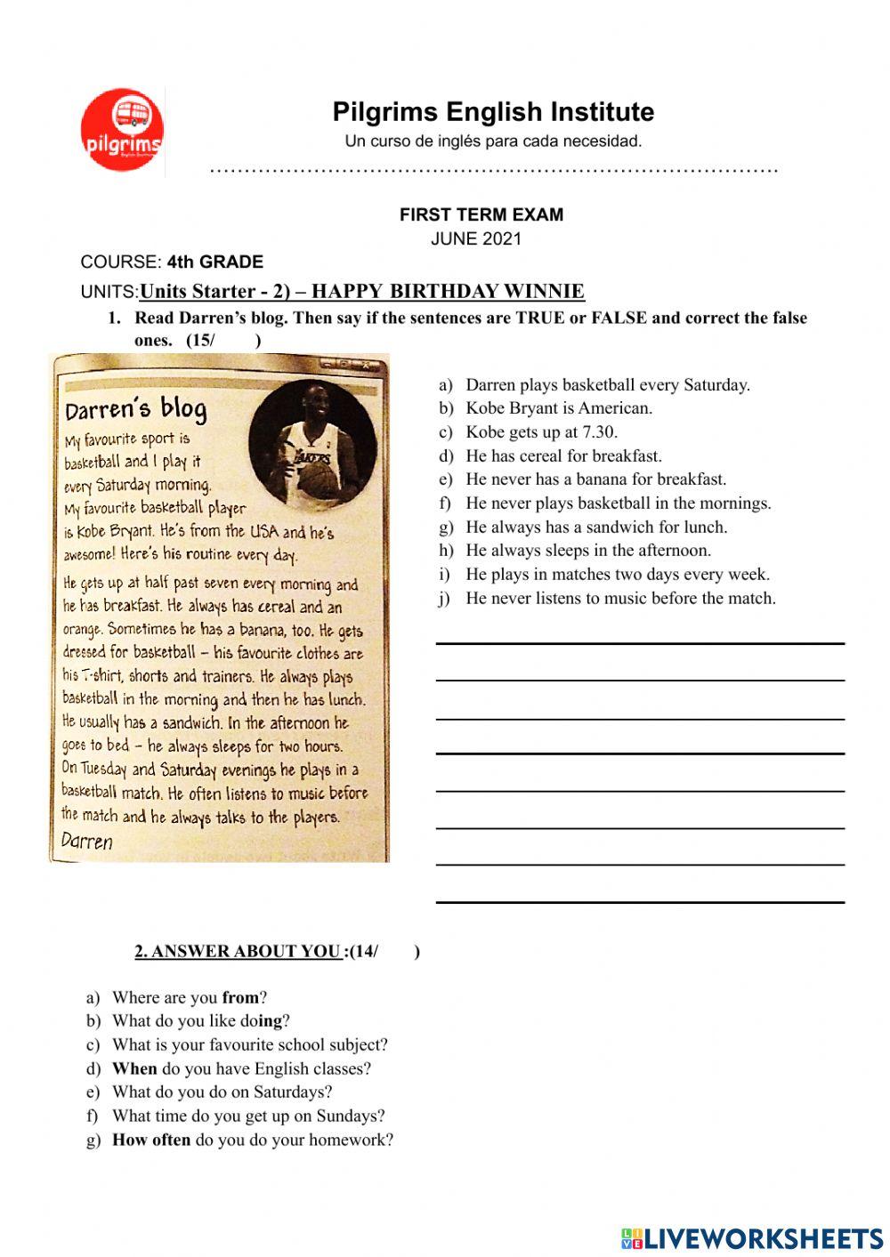 First term test - 4 grade worksheet | Live Worksheets