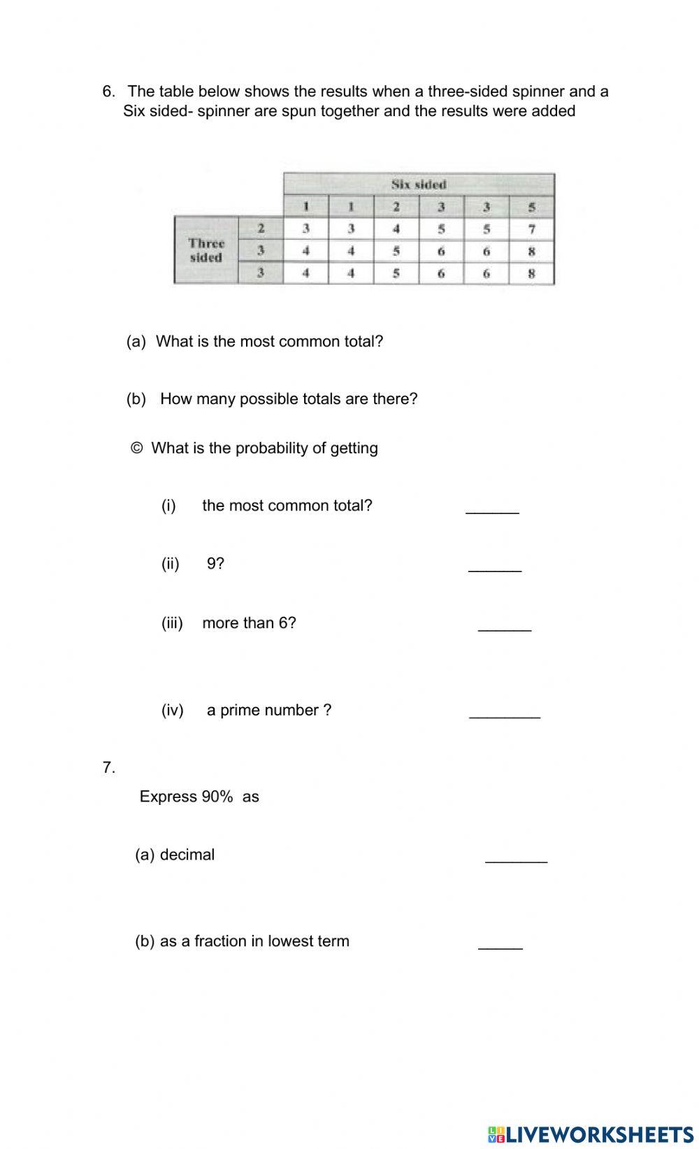 Revision of probability worksheet | Live Worksheets