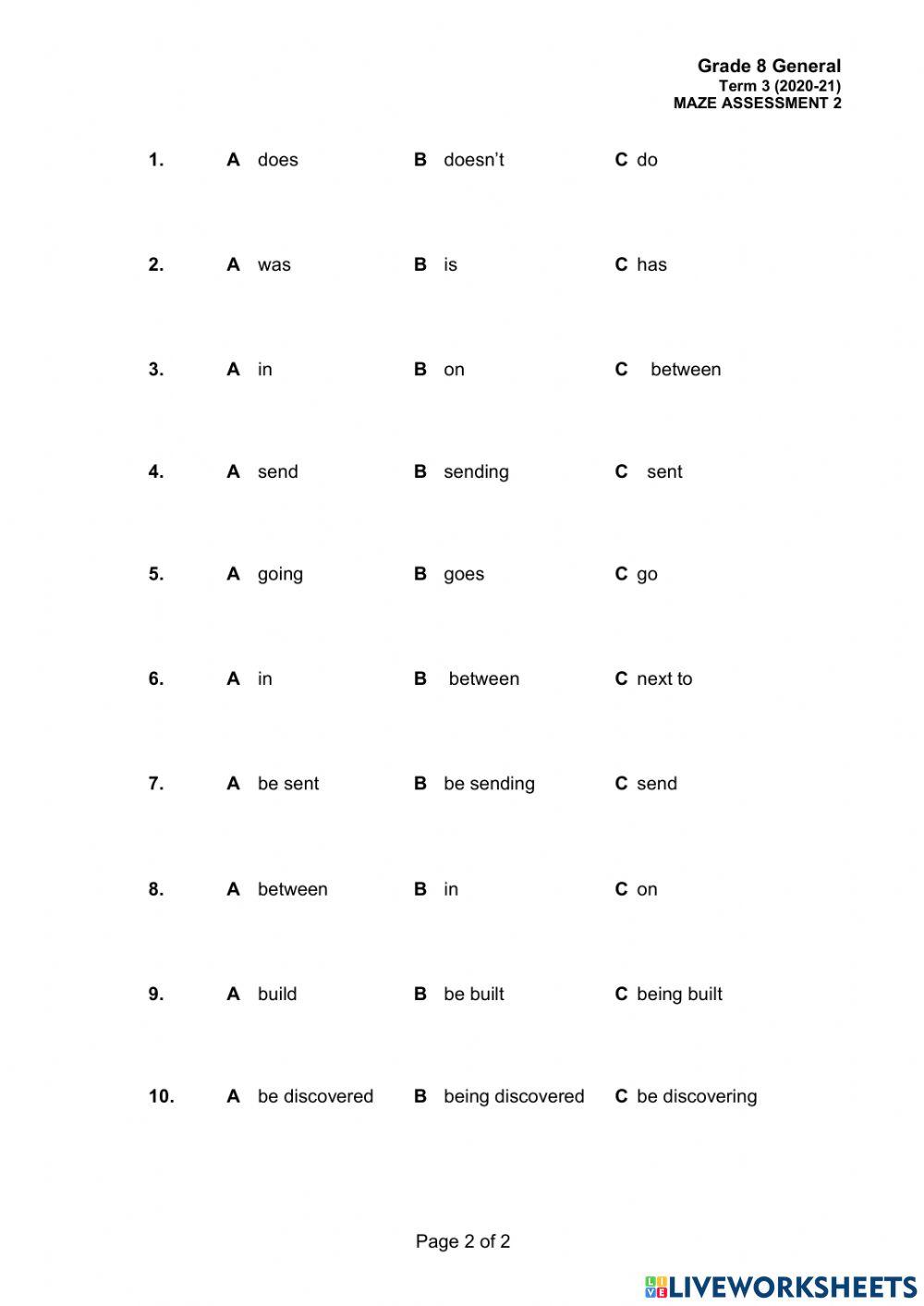 Grade 8 General… | Free Interactive Worksheets | 5040346