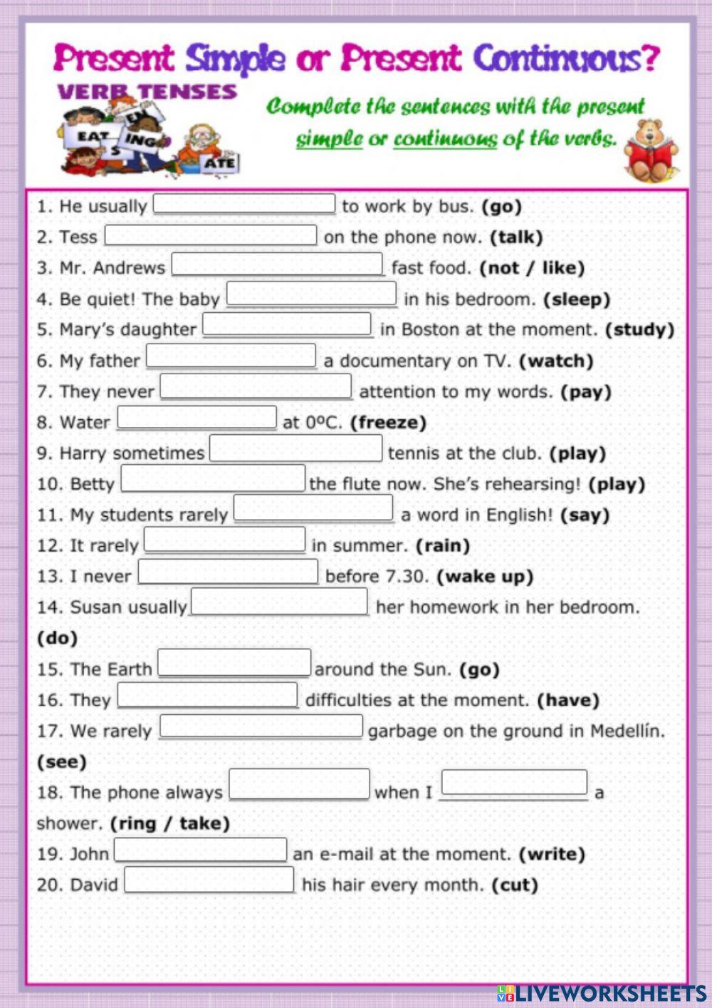 Present simple vs Present continuous for fifth grade