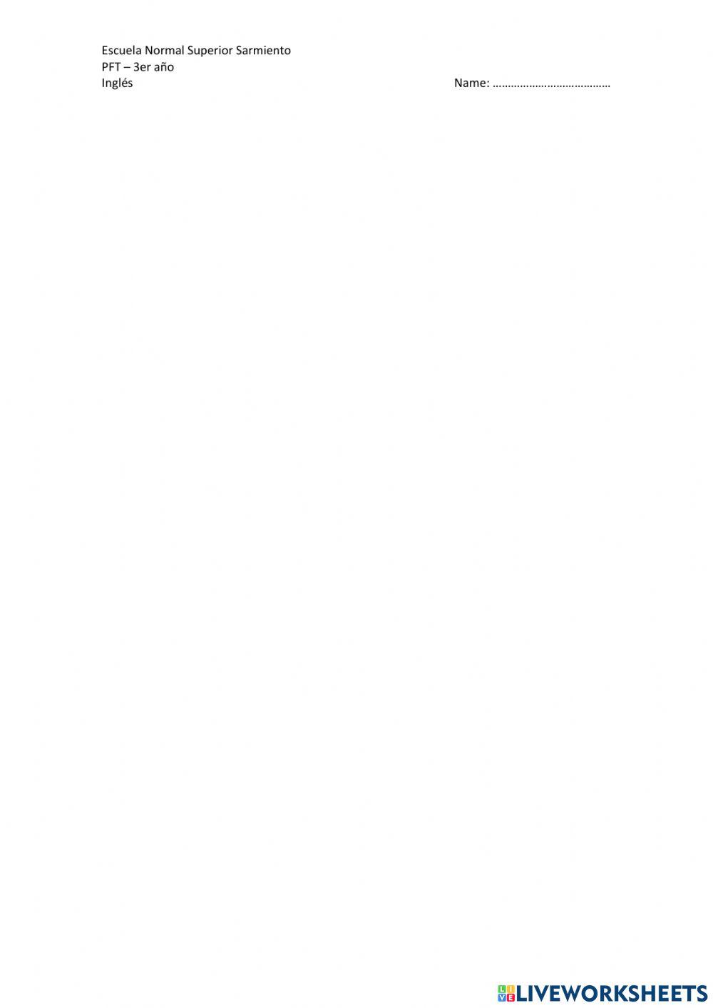 PFT - 3er año ENSS worksheet | Live Worksheets