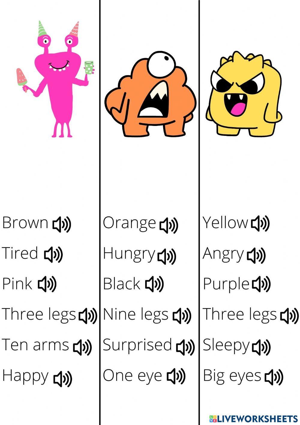 Monsters 2 worksheet | Live Worksheets