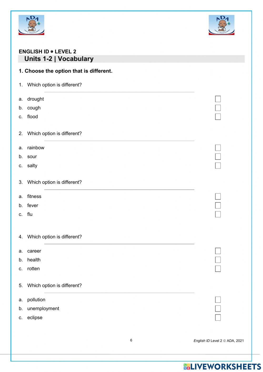 English ID 2 Units 1-2 online exercise for | Live Worksheets