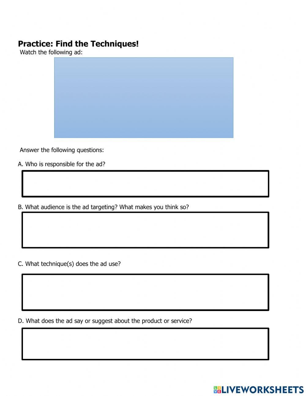 Advertising Tec… | Free Interactive Worksheets | 970207