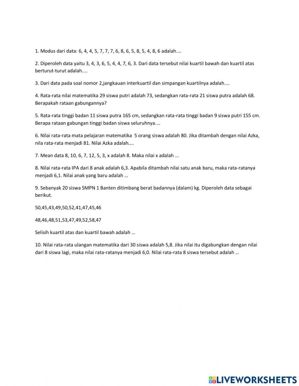 Soal uraian worksheet | Live Worksheets