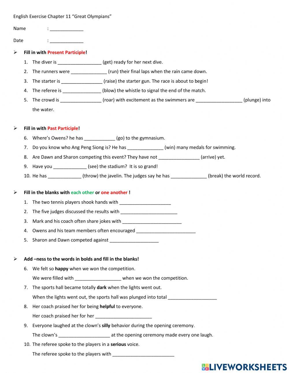English Chapter 11 - Exercise worksheet | Live Worksheets