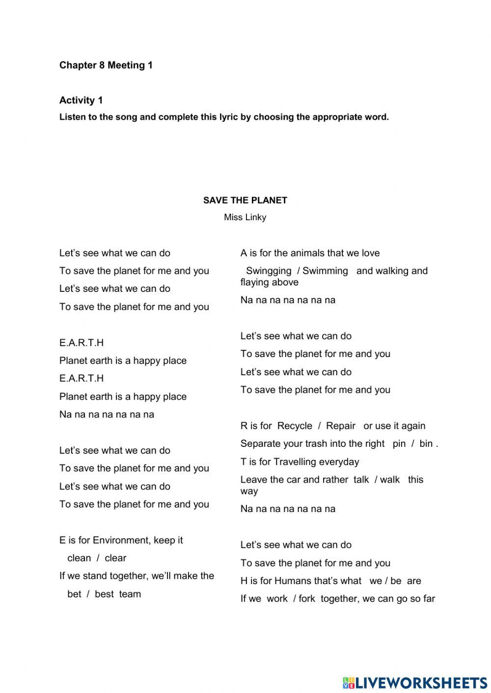 Song lyric online worksheet | Live Worksheets
