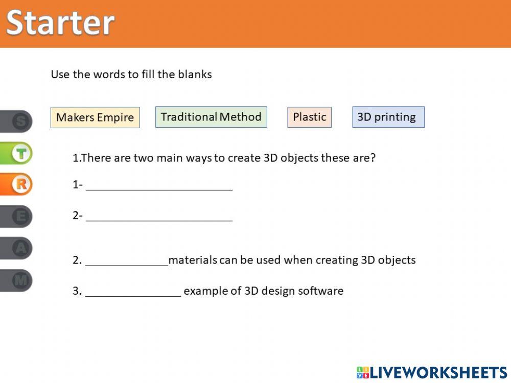 Starter-3Ddesign worksheet | Live Worksheets