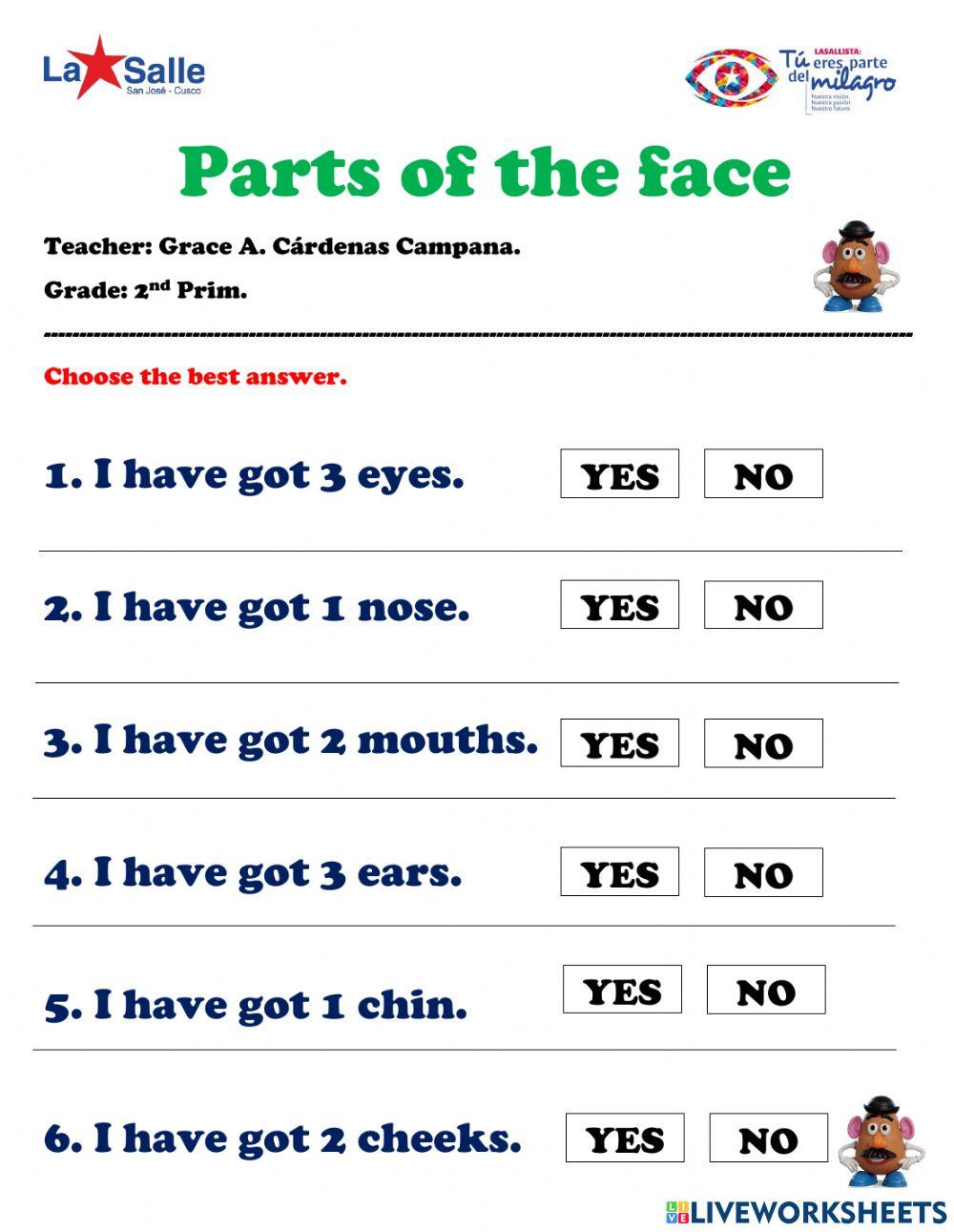 Parts of the fa… | Free Interactive Worksheets | 970683
