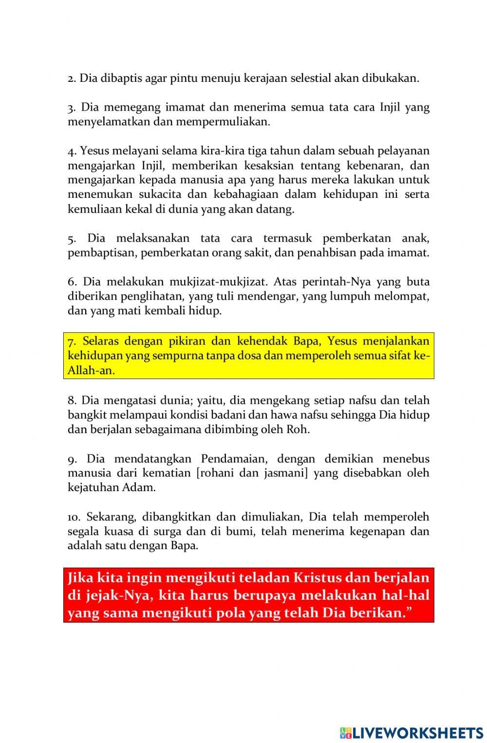 Pendidikan Agama Katolik Interactive Activity Live Worksheets