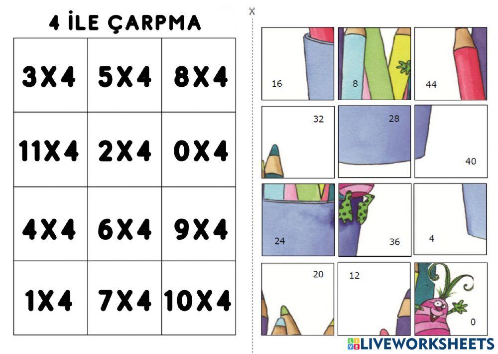 4 İle Çarpma | Free Interactive Worksheets | 970979
