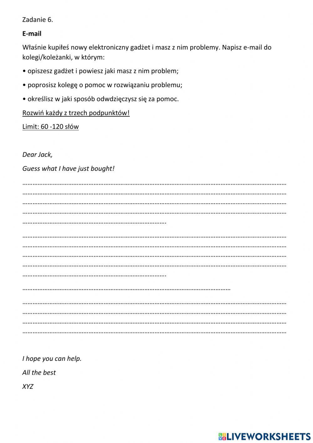 Email. Asking for help worksheet | Live Worksheets