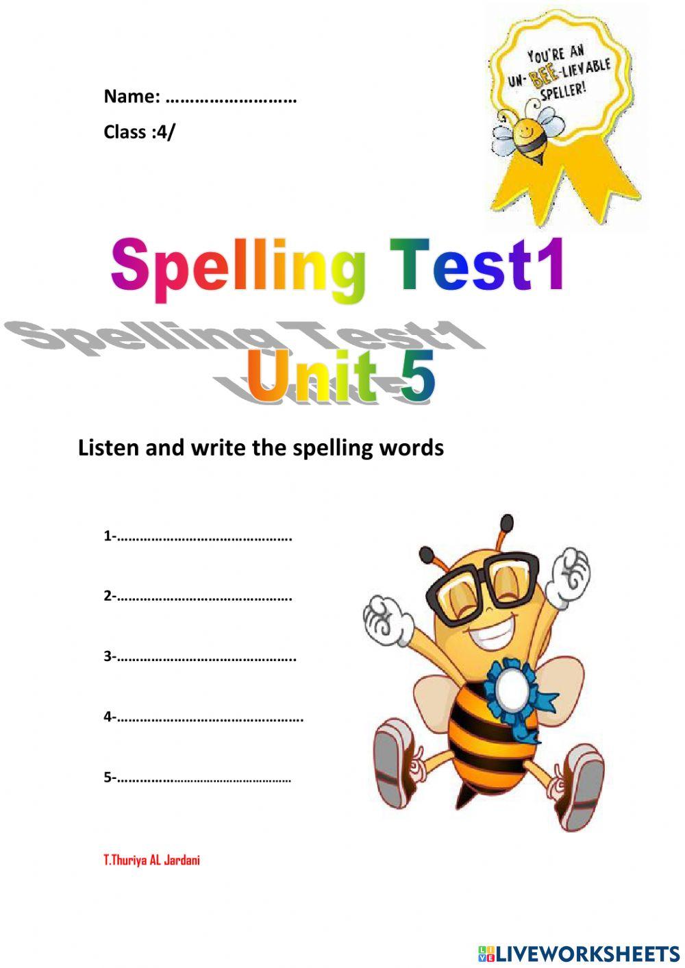 Spelling test 1u5 worksheet | Live Worksheets