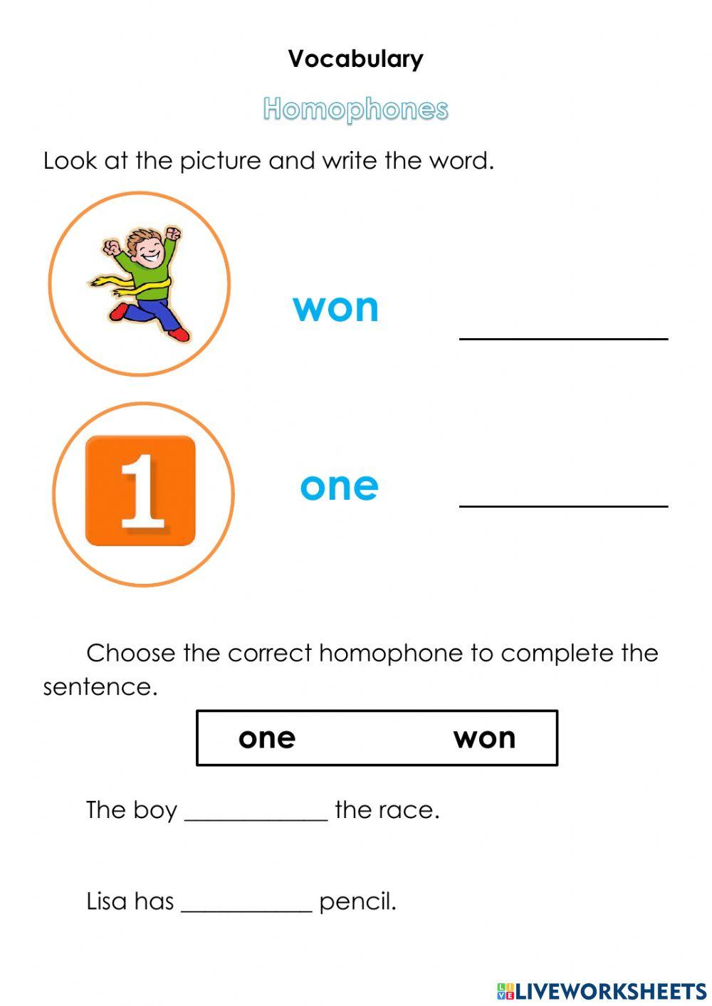 Homophones online activity for 1 | Live Worksheets