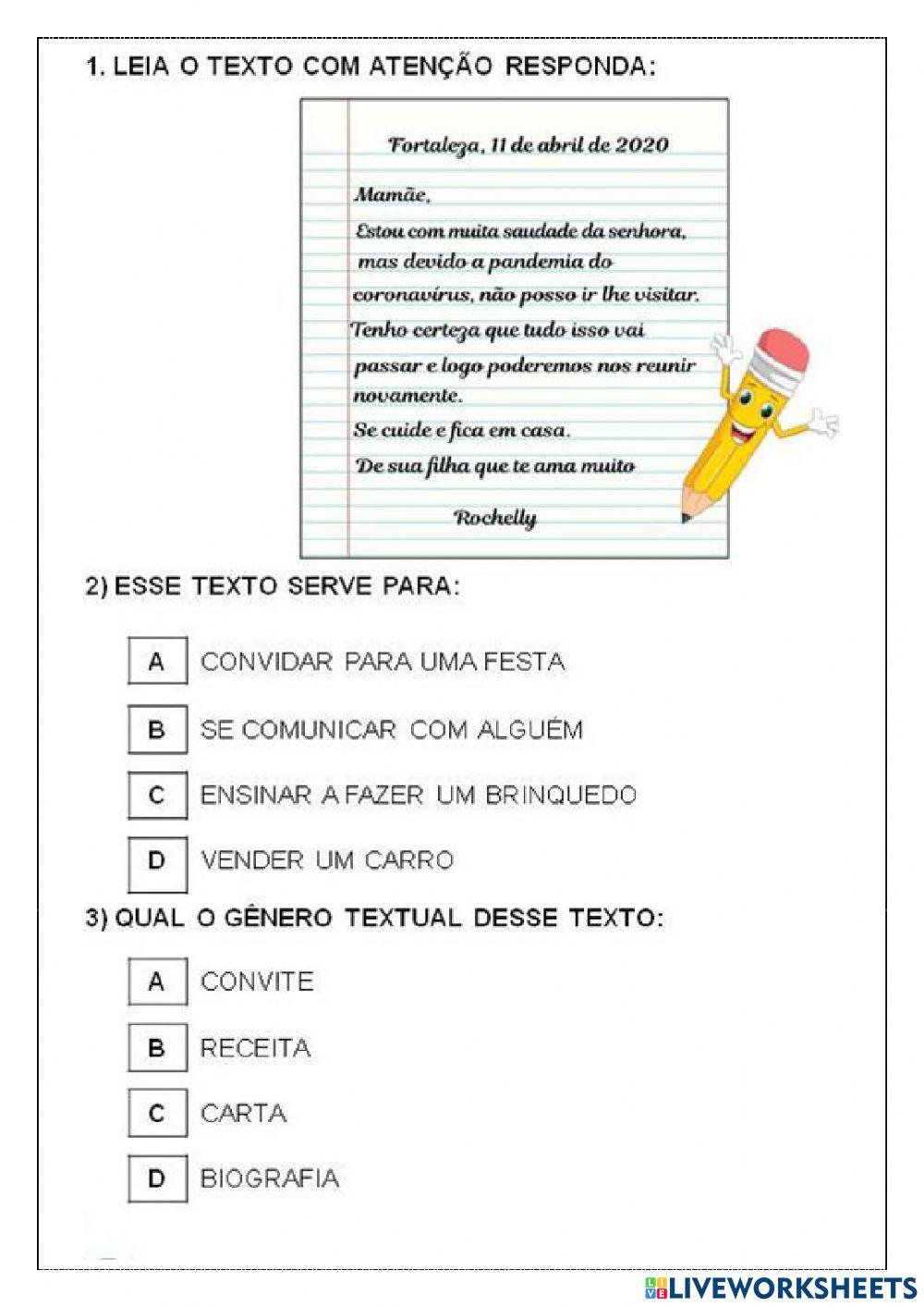 Gênero textual carta online exercise for | Live Worksheets
