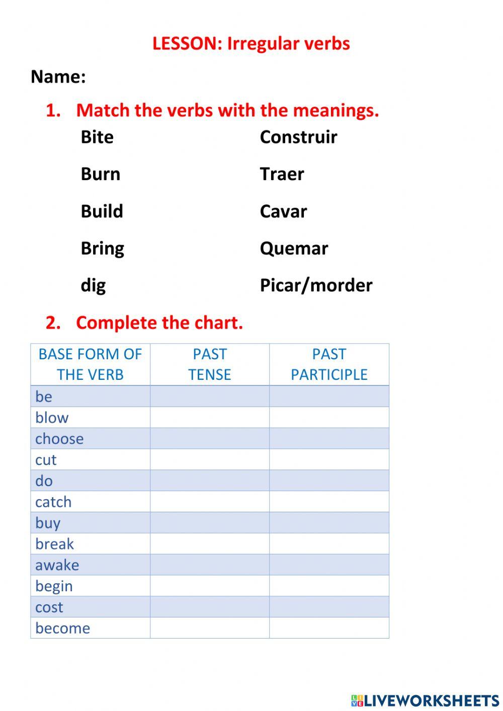 Verbs online exercise for Tenth | Live Worksheets