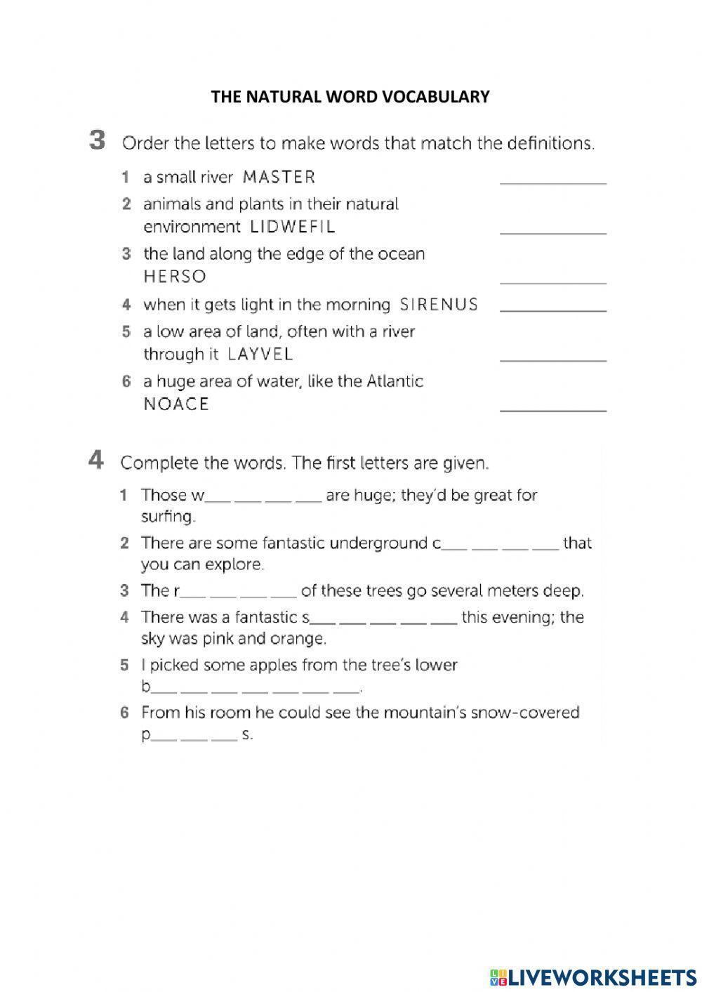 The natural word worksheet | Live Worksheets