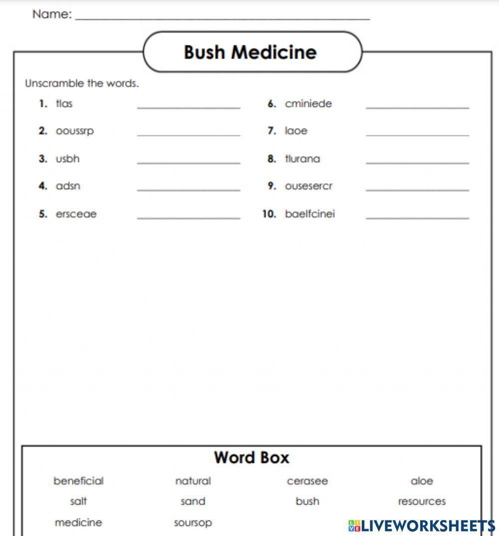Bush Medicine activity | Live Worksheets