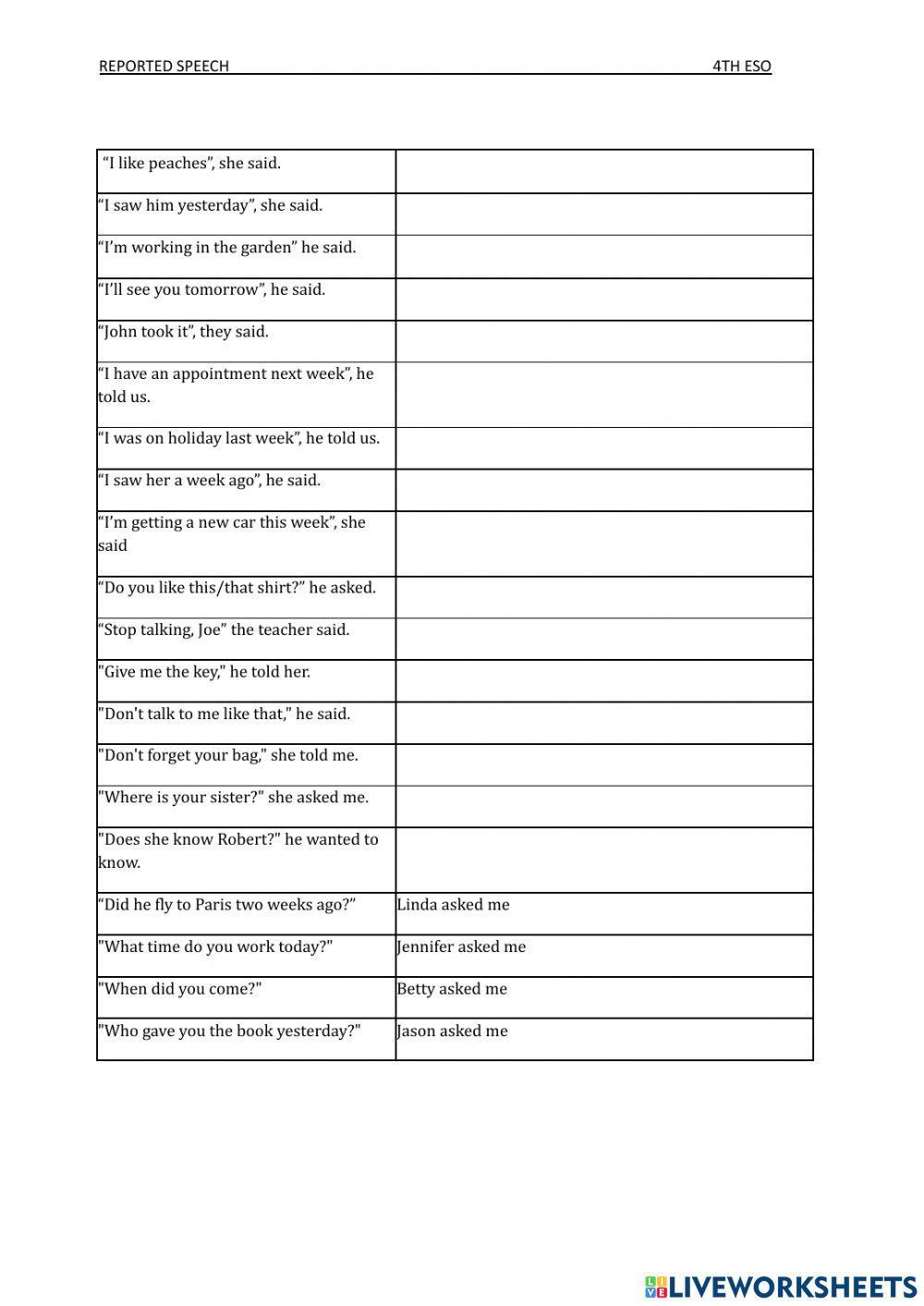 Reported speech… | Free Interactive Worksheets | 972682
