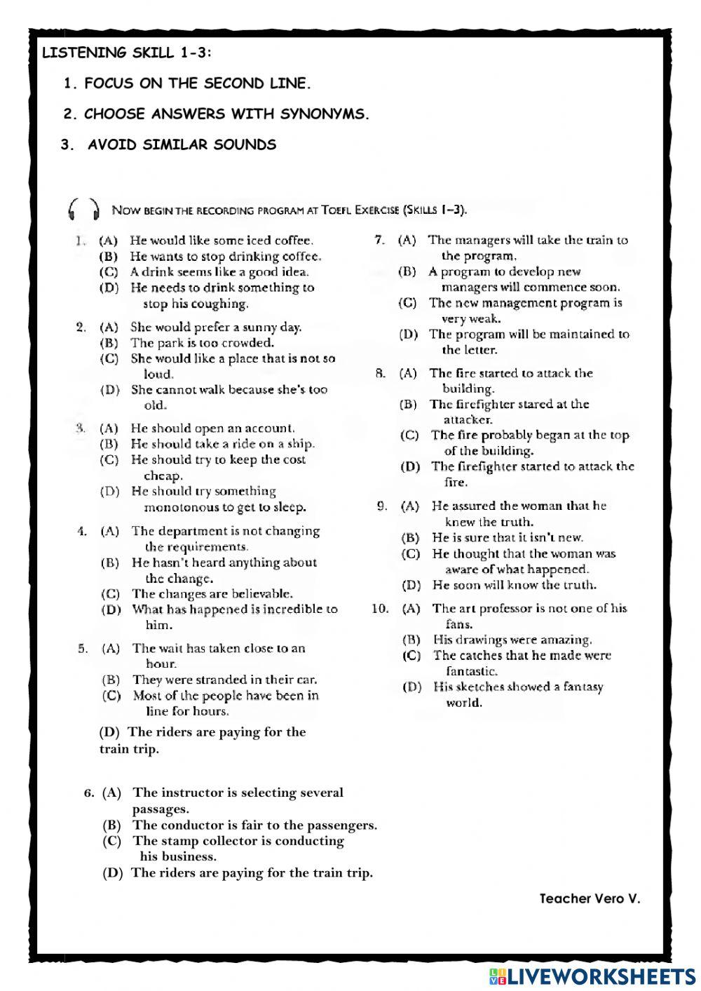 Toefl itp liste… | Free Interactive Worksheets | 973697