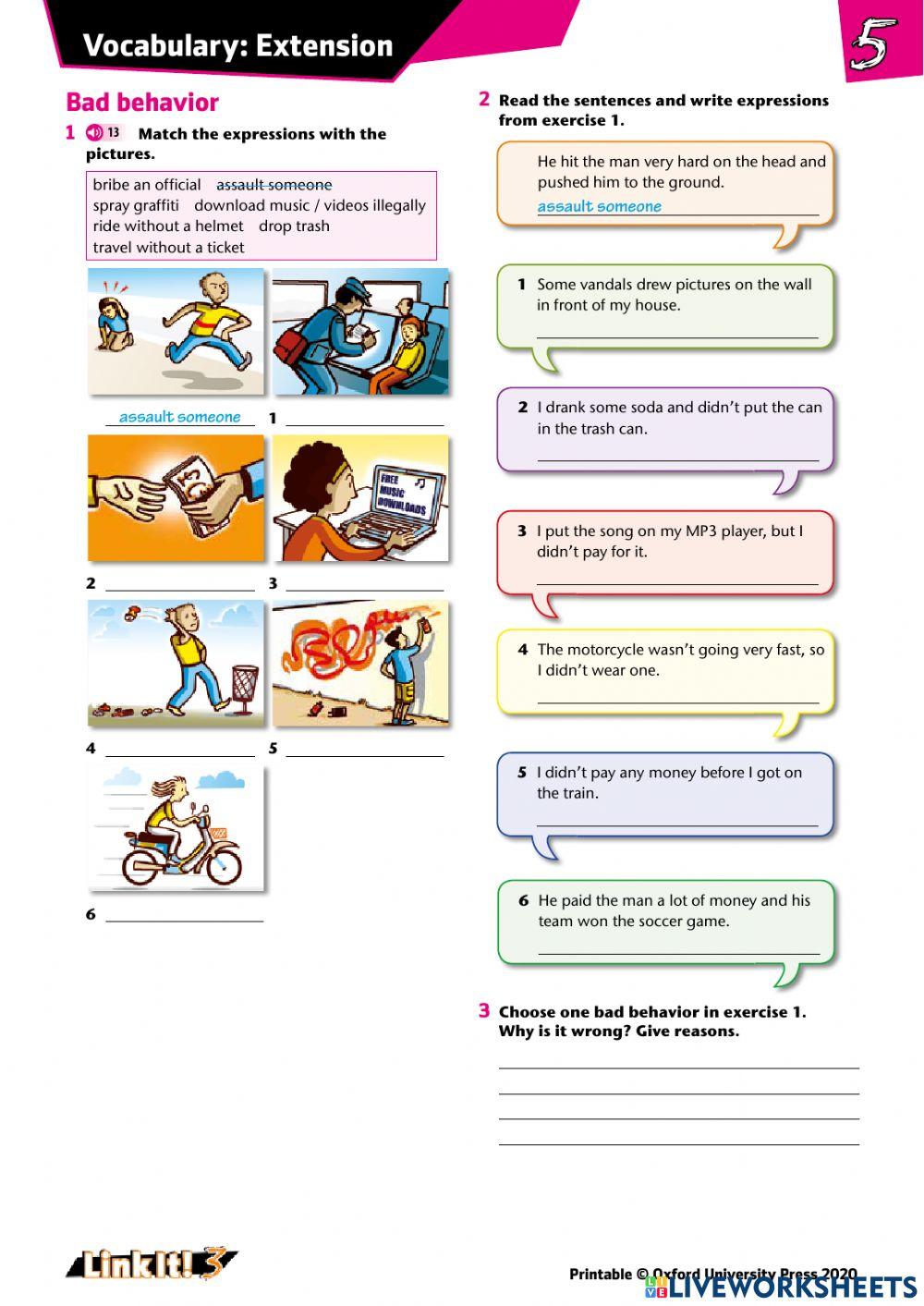 U5 - Vocabulary - Bad Behavior 6574438 | Gonzalo | Live