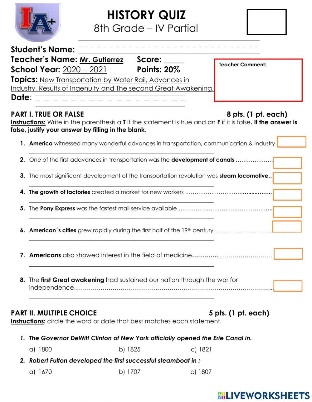 Quiz | LiveWorksheets | 974225