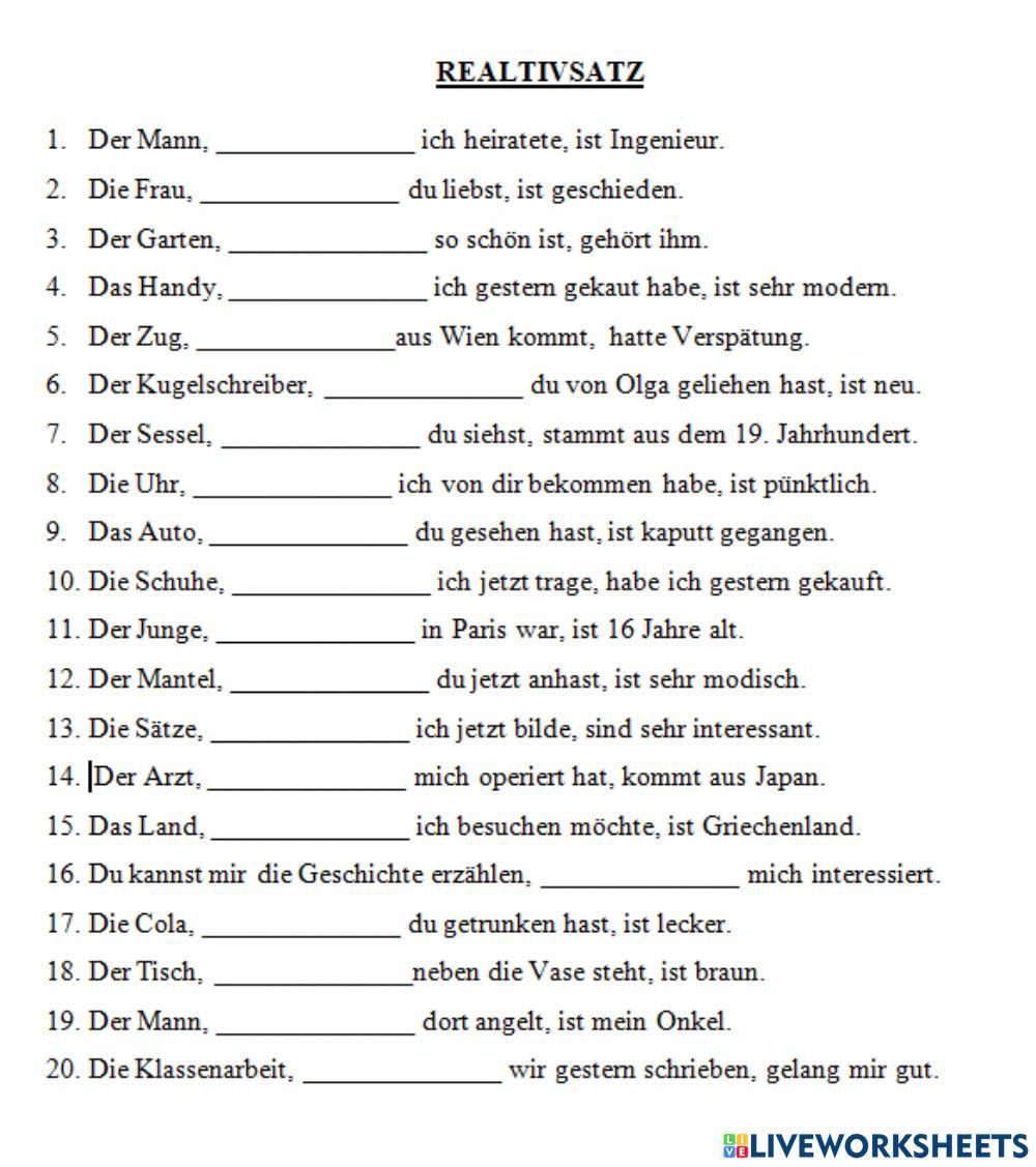 Relativsatz online exercise for | Live Worksheets