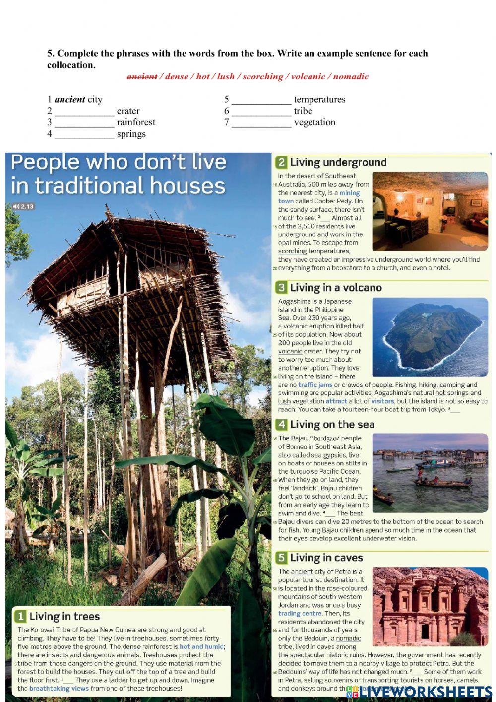 Gapped text-Non traditional houses worksheet | Live Worksheets