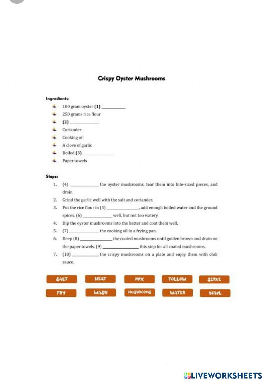 Procedure worksheet1 worksheet | Live Worksheets