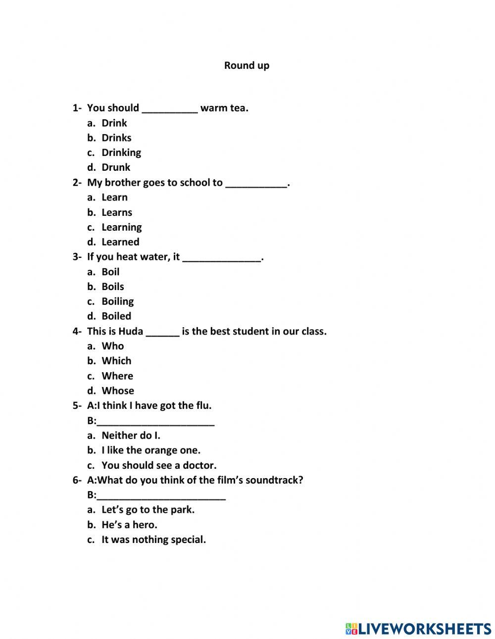 Round up interactive activity | Live Worksheets