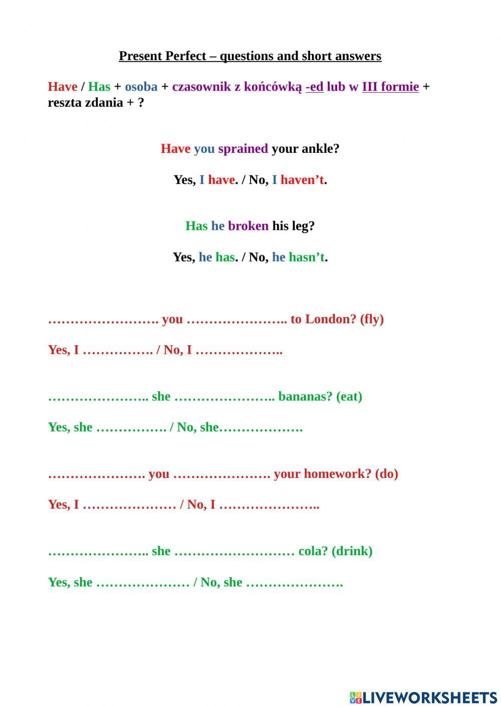 Present Perfect | Free Interactive Worksheets | 974770