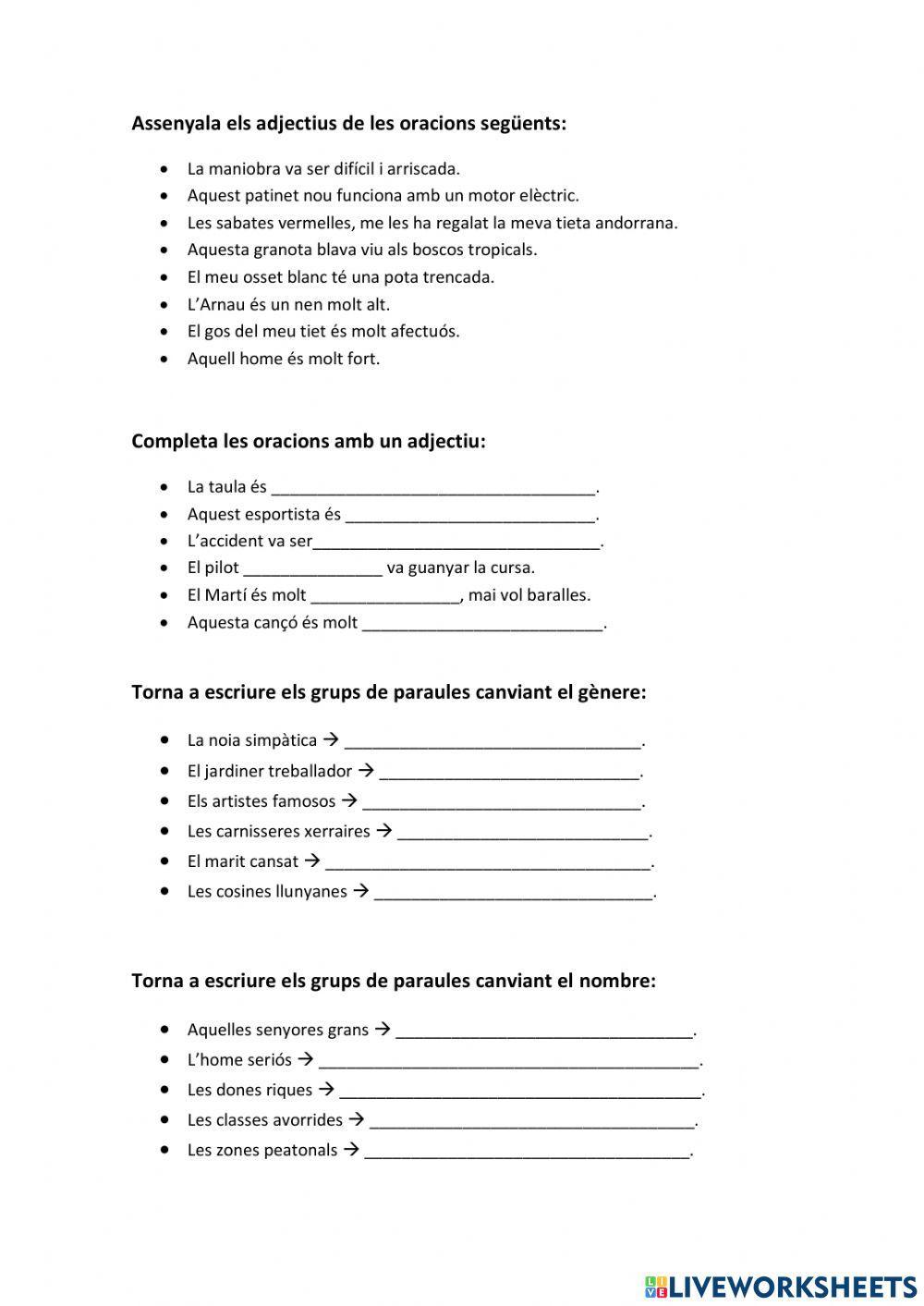 Els adjectius | Free Interactive Worksheets | 974933
