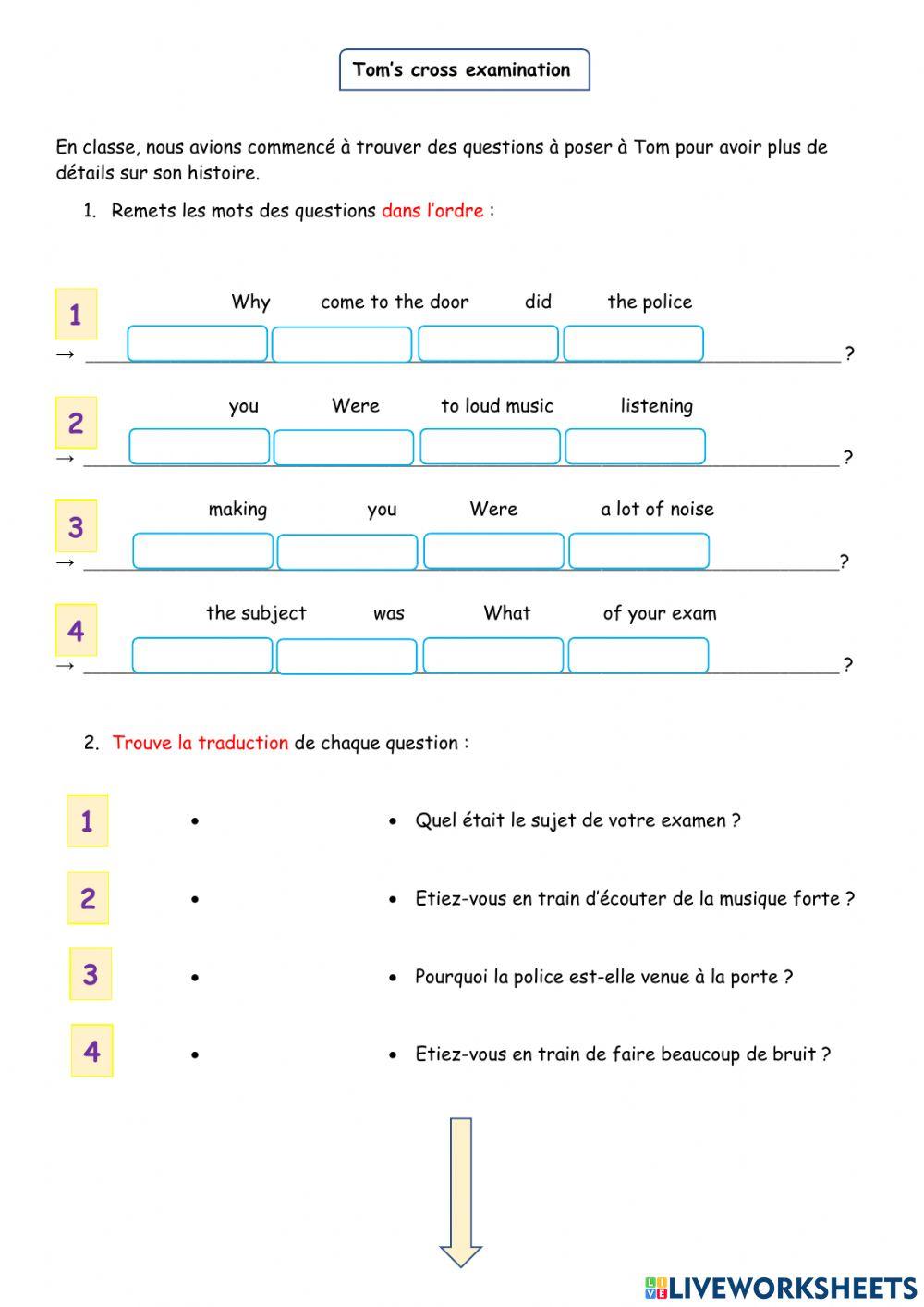 CO Tom's cross examination worksheet | Live Worksheets