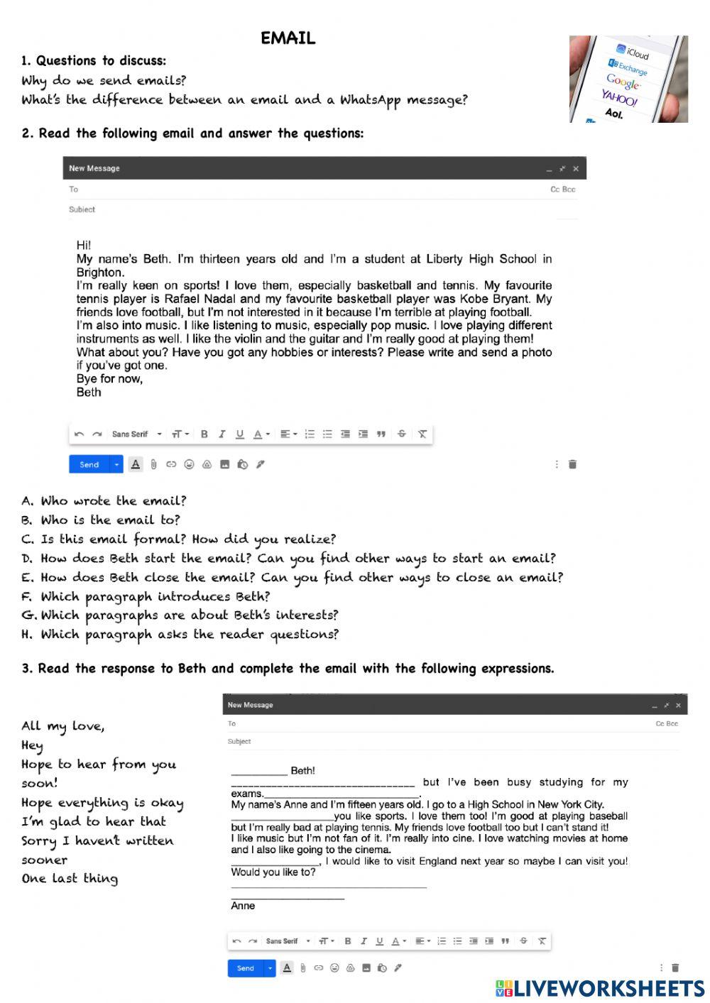 Informal email | Free Interactive Worksheets | 975224