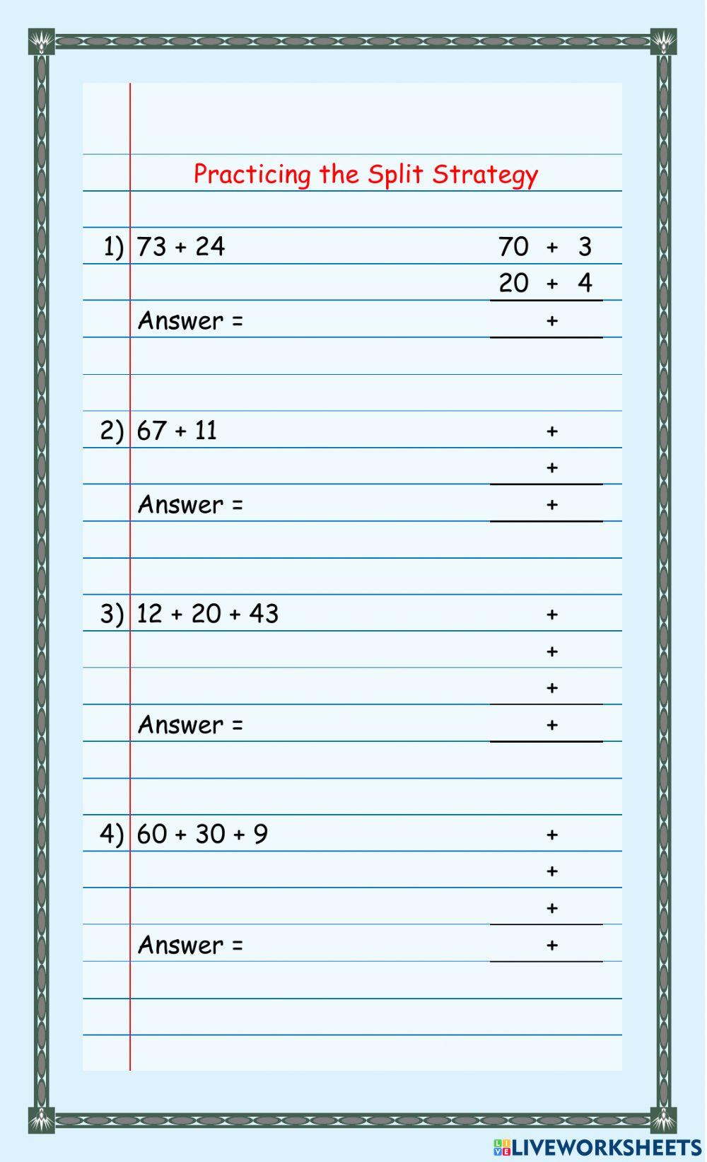 Practicing The Split Strategy 5 Worksheet | Live Worksheets