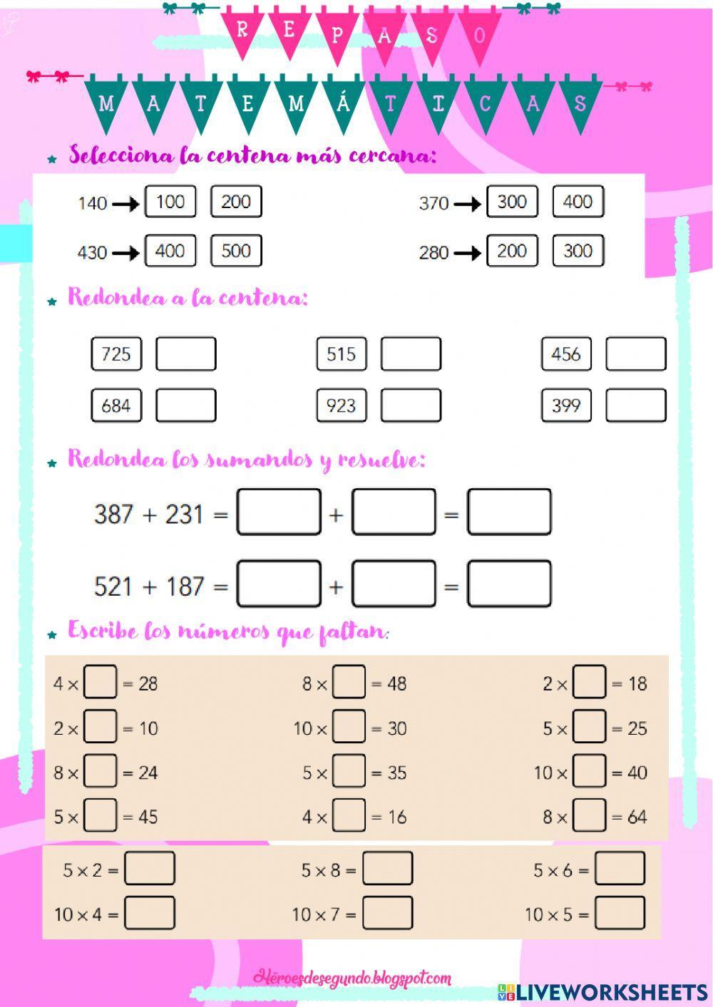 REPASO MAT UNI 9 - 10 worksheet | Live Worksheets