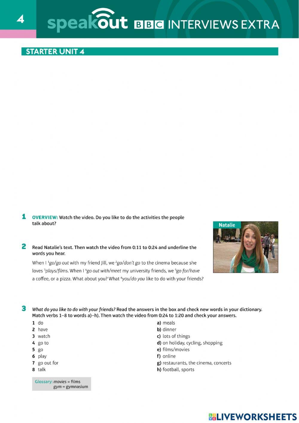 Starters - interview 4 - life worksheet | Live Worksheets