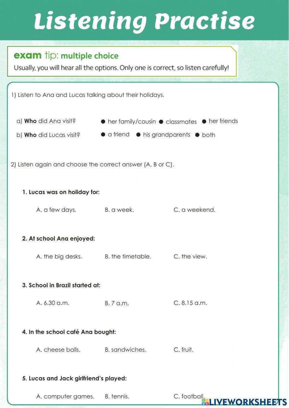 Listening Pract… | Free Interactive Worksheets | 4999199