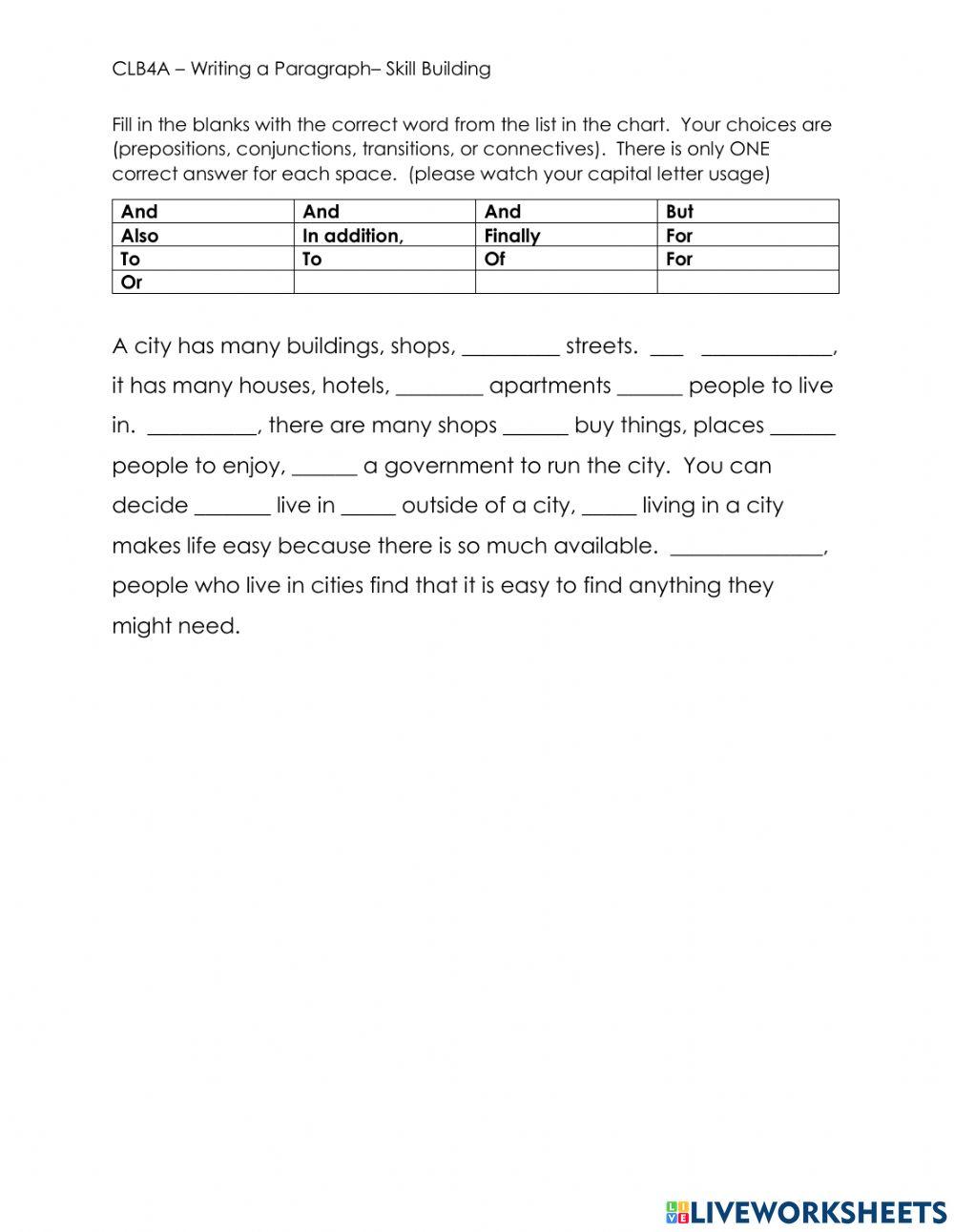 Fill in the Paragraph online exercise for | Live Worksheets
