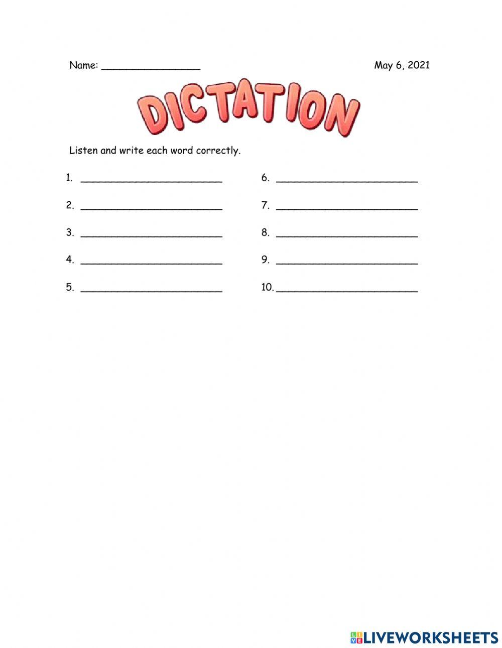 Dictation 2nd 05-06 | Mrs Ashly | Live Worksheets