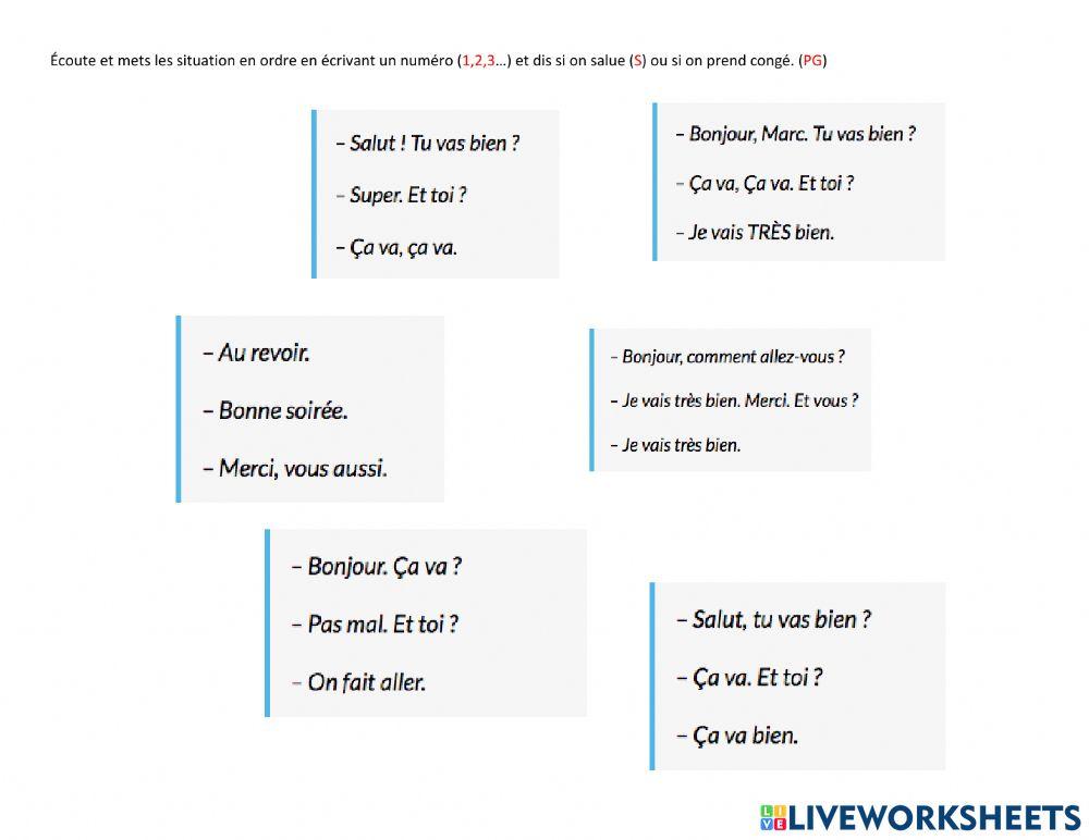 Ça va? | Free Interactive Worksheets | 976077