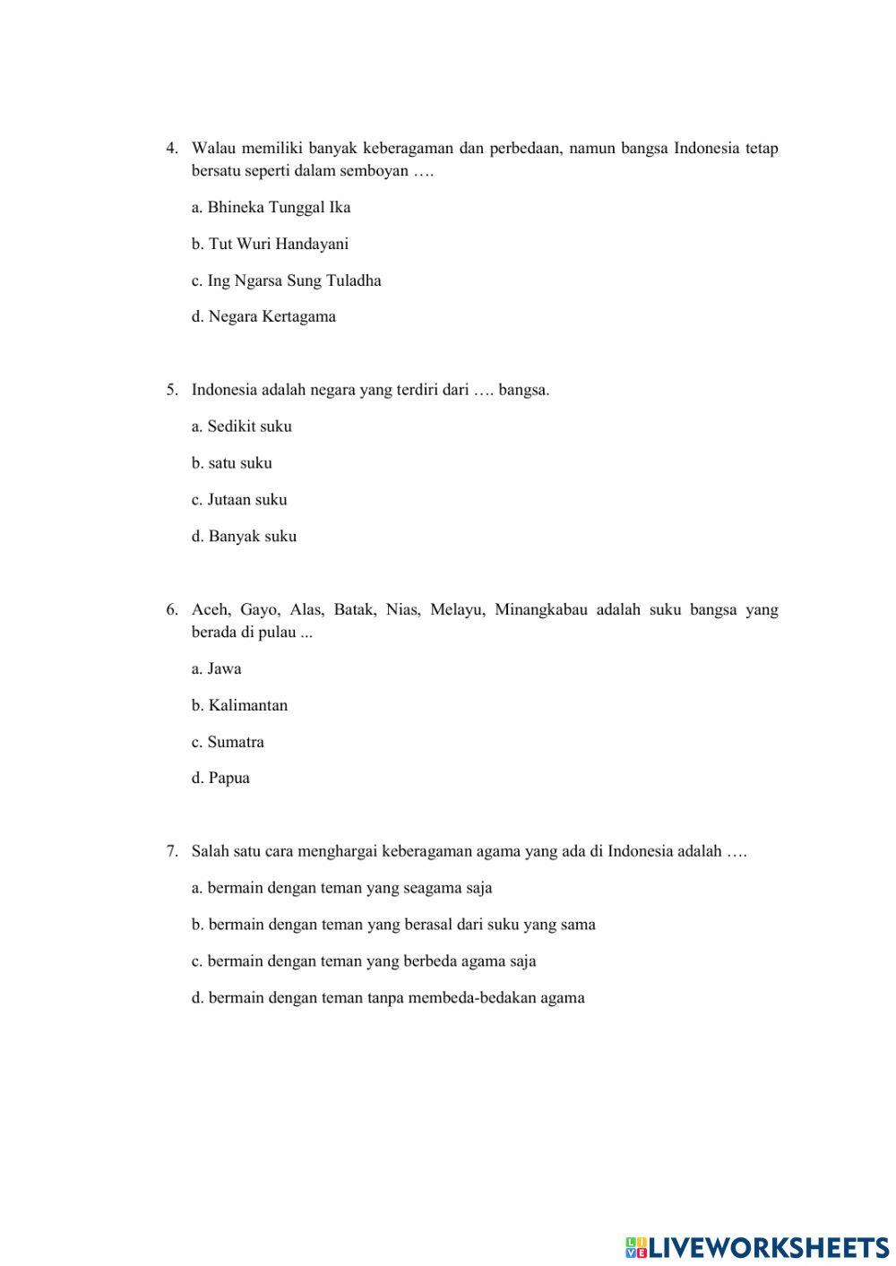Keanekaragaman Budaya Bangsa Ku worksheet | Live Worksheets